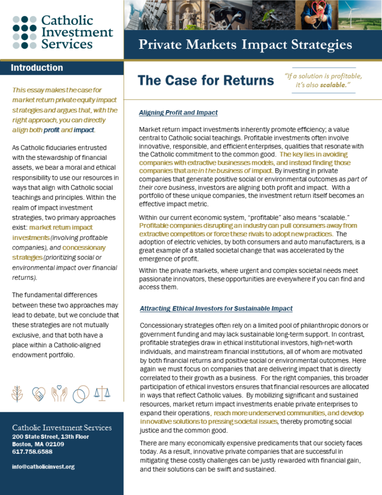 Private Markets Impact: The Case for Returns - Catholic Investment Services